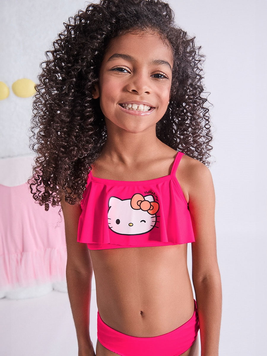 Biquíni Infantil Hello Kitty Rosa Neon Especiais Da Árvore Mágica